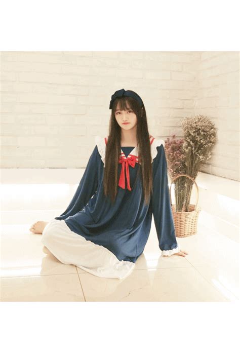 여성 잠옷 네이비 비비드 빅카라 리본 원피스 투피스 파자마 파티 간절기 가을 봄 겨울 긴팔 여름 반팔 반바지 에이블리