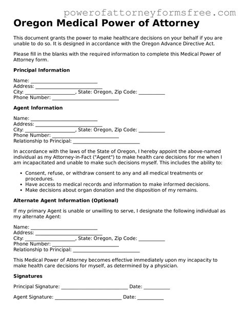 Blank Oregon Medical Power Of Attorney Pdf Template • Free Power Of