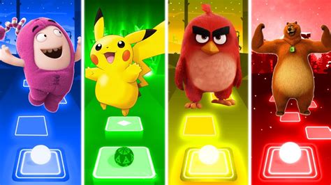 Oddbods Vs Pikachu Vs Angry Birds Red Vs Grizzy And The Lemmings Tiles Hop EDM Rush YouTube