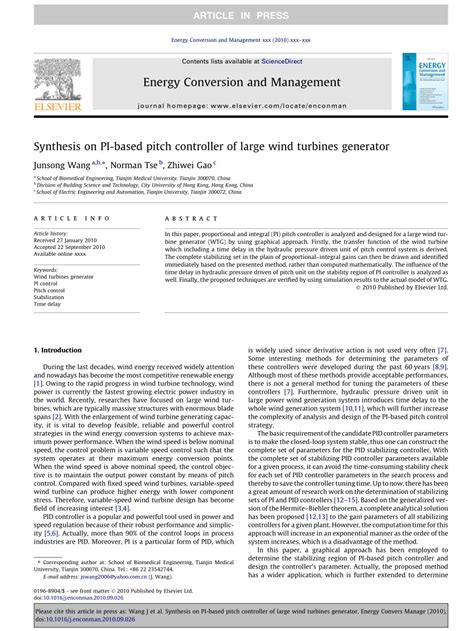 Pdf Synthesis On Pi Based Pitch Controller Of Large Wind Turbines Generator