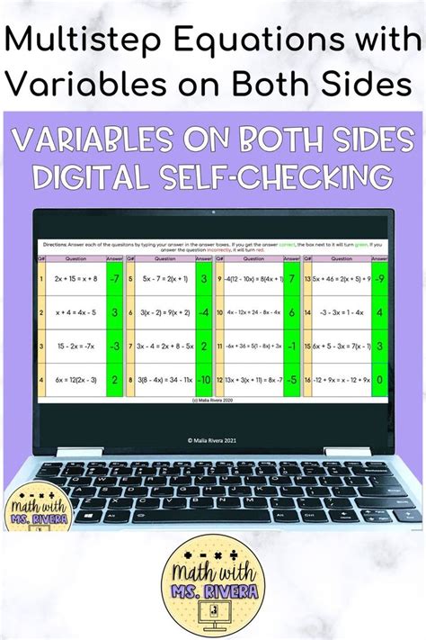Solving Multi Step Equations With Variables On Both Sides Digital