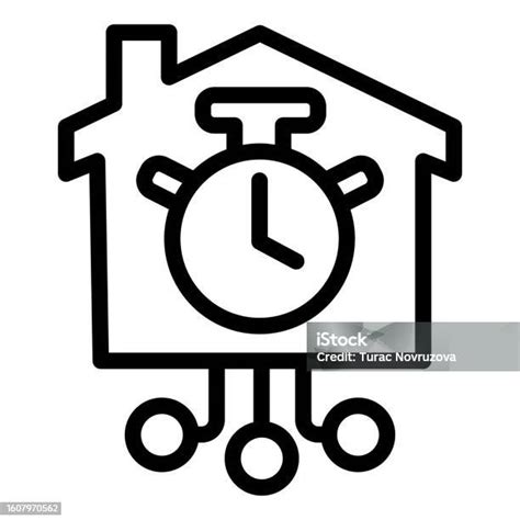 집과 연결 라인 아이콘 스마트 하우스 개념 흰색 배경에 빠른 홈 기술 기호 스타일과 웹 디자인의 홈 타임 기호가 있는 스톱워치 벡터 가정용 장비에 대한 스톡 벡터 아트 및