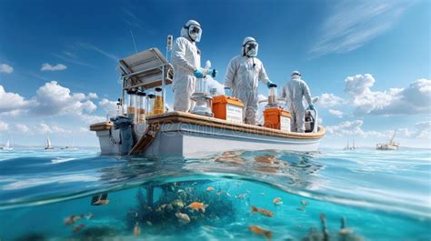 A Group Of People In Hazmat Suits Are On A Boat In The Ocean