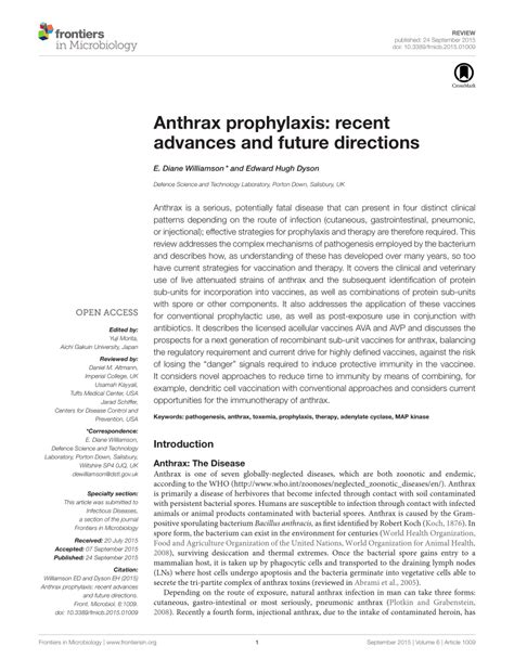 Pdf Anthrax Prophylaxis Recent Advances And Future Directions