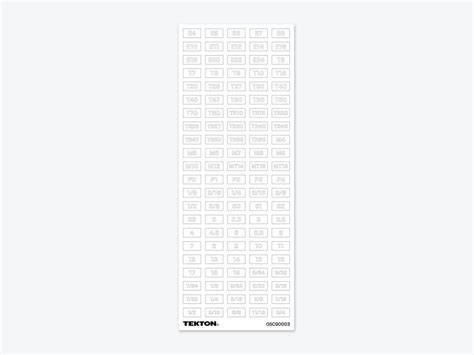 Socket Rail Size Label Sheet Tekton