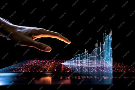 Premium Photo Finger Touching Hologram Data Graph Chart With Graph Hovering In The Air