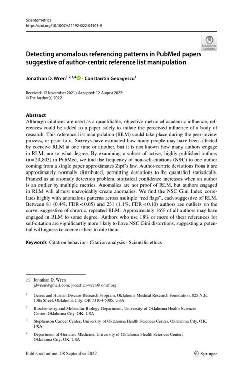 Pdf Detecting Anomalous Referencing Patterns In Pubmed Papers