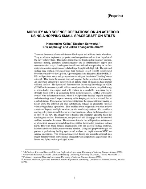 Pdf Mobility And Science Operations On An Asteroid Using A Hopping