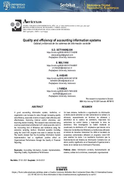 Pdf Quality And Efficiency Of Accounting Information Systems