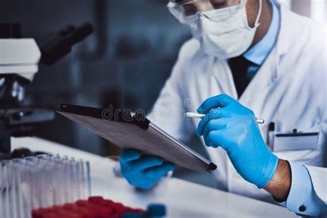 Hands Science And Tablet With Man In Laboratory For Breakthrough Innovation Or Research Dna