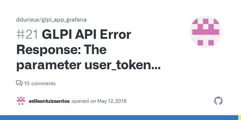 glpi api error response the parameter user token seems to be invalid