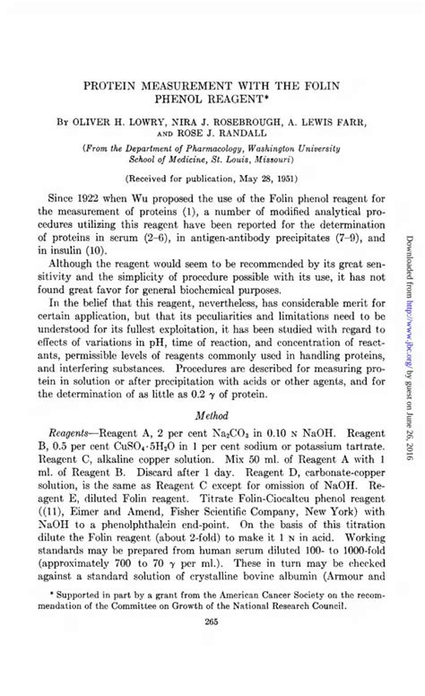 Pdf Protein Measurement With The Folin Phenol Reagent Dokumen Tips