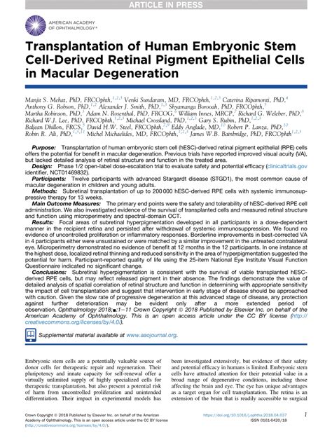 Pdf Transplantation Of Human Embryonic Stem Cell Derived Retinal