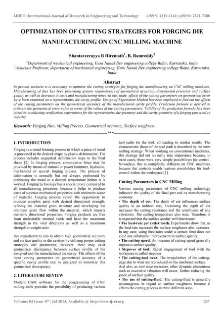 Optimization Of Cutting Strategies For Forging Die Manufacturing On Cnc