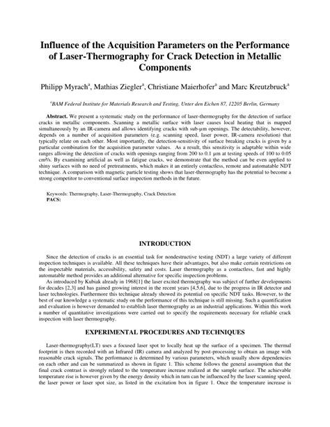 Pdf Influence Of The Acquisition Parameters On The Performance Of Laser Thermography For Crack