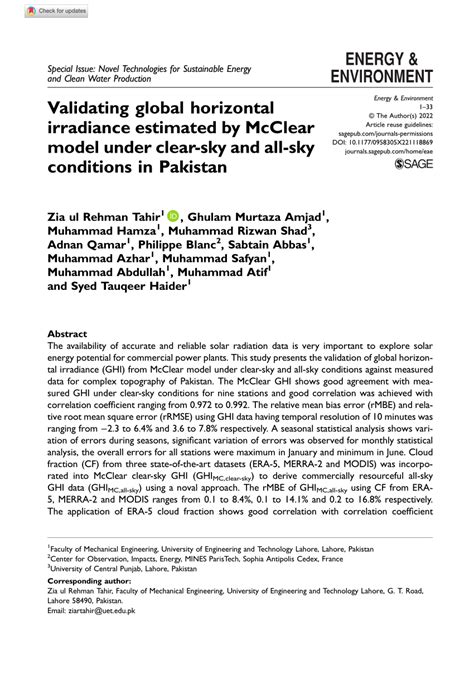 Pdf Validating Global Horizontal Irradiance Estimated By Mcclear Model Under Clear Sky And All