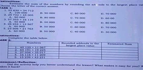 Instructions Estimate The Sum Of The Numbers StudyX