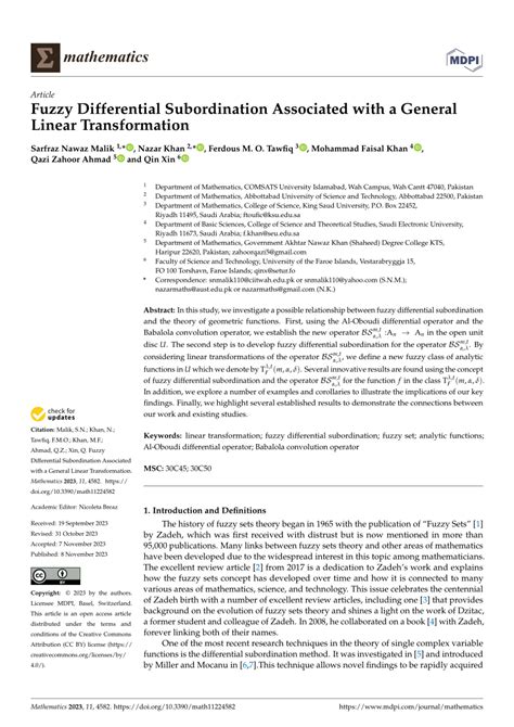 Pdf Fuzzy Differential Subordination Associated With A General Linear Transformation