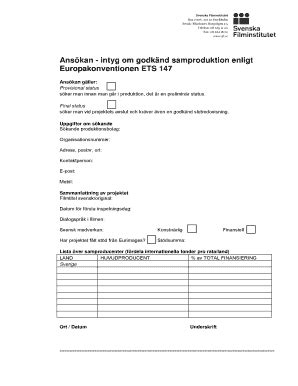 Fillable Online Filminstitutet Ans Kan Intyg Om Godk Nd Samproduktion