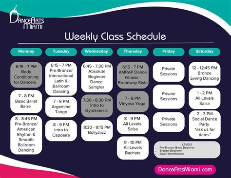 Schedule Classes Danceartsmiami