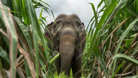 Ai Image Generator Of An Elephant Is Eating Sugarcane Stock