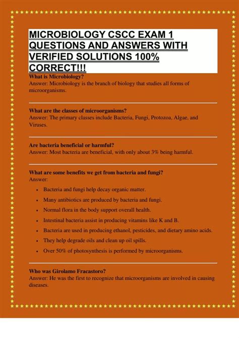 Microbiology Cscc Exam 1 Questions And Answers With Verified Solutions 100 Correct Cscc