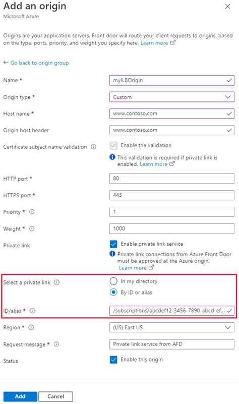 使用专用链接将 Azure Front Door Premium 连接到内部负载均衡器源 Azure Private Link