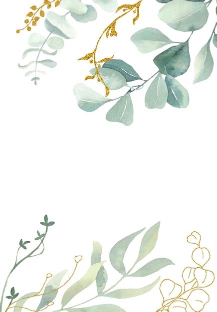 Quadro De Folhas Em Aquarela Vetor Premium
