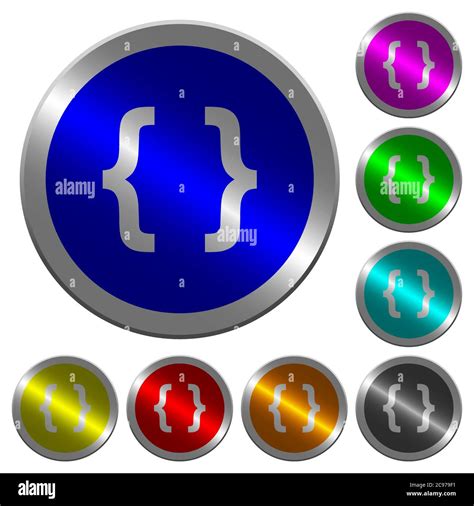 programming code icons on round luminous coin like color steel buttons