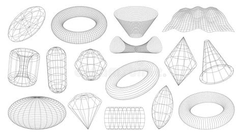 D Wireframe Shapes Brutal And Tech Grids Mesh Stock Vector Illustration Of Polygon Torus