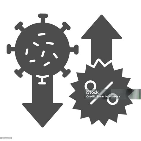 帶有病毒和百分比固體圖示的箭頭冠狀下降的概念冠狀病毒生長標誌在白色背景增長百分比的流感病毒圖示在字形風格向量圖形向量圖形及更多冠狀病毒圖片