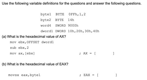 Solved Use The Following Variable Definitions For The
