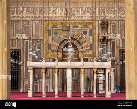 View Of Muezzin S Platform And Qibla Iwan Sultan Hasan Complex Cairo Egypt Stock Photo Alamy