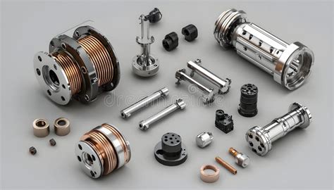 Exploded View Of Electric Vehicle Motor With Detailed Components On Gray Background 3d