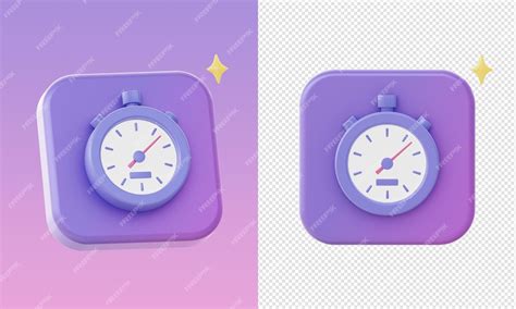 Простые 3d фиолетовые значки времени секундомера для дизайна рекламы в социальных сетях