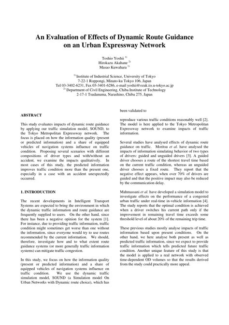Pdf An Evaluation Of Effects Of Dynamic Route Guidance On An Urban Expressway Network