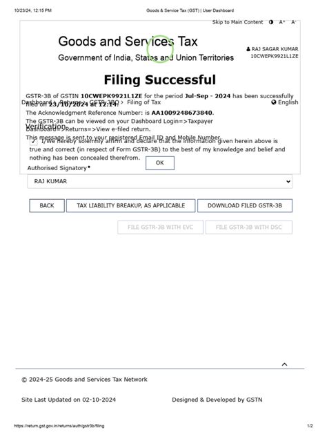 Goods And Service Tax Gst User Dashboard Raj Sagar Kumar Pdf