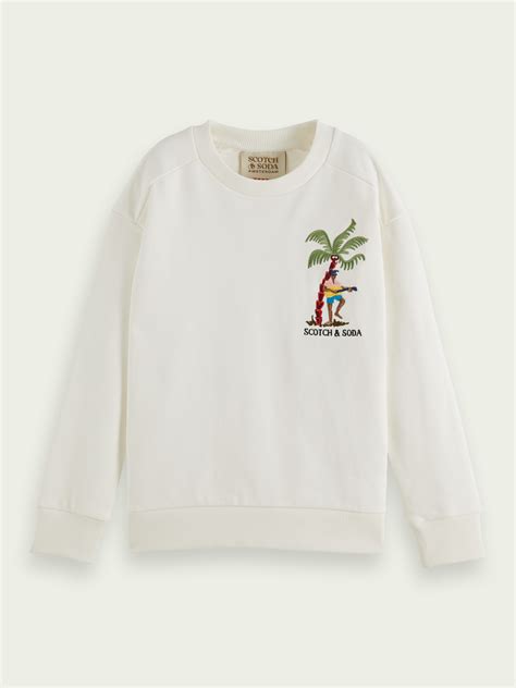 Scotch And Soda Relaxed Fit Embroidered Sweatshirt In Off White Endource