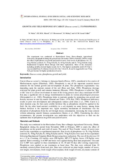 Pdf 1 Growth And Yield Response Of Carrot Daucus Carota L To
