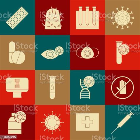 주사기 악수 없음 바이러스가있는 시험관 혈액 검사 적목 현상으로 인한 적목 현상 약 알약 또는 정제 알약 물집 팩 및 의료 보호 마스크 아이콘을 설정합니다 벡터 0명에 대한