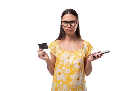 30 Year Old Brunette Woman Dressed In A Summer Outfit Is Embarrassed