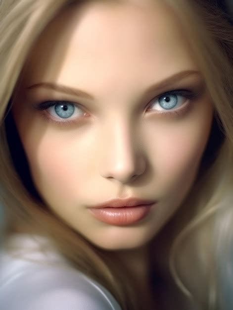 A Woman With Blue Eyes And A White Shirt Premium Ai Generated Image