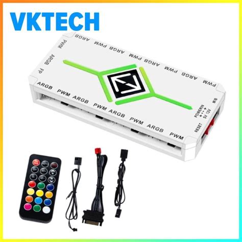Vktech 1 To 9 Ports 3 In 1 5V 3 Pin ARGB Controller Cooling Fan Hub With Remote PWM Fan Hub