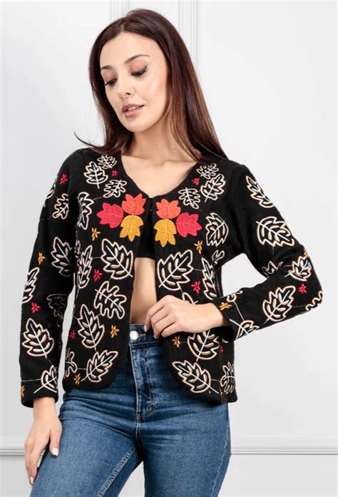 Jacheta Neagra Cu Detalii Frunze Dasha Ro