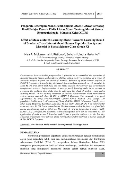 Pdf Effect Of Make A Match Learning Model Towards Learning Result Of