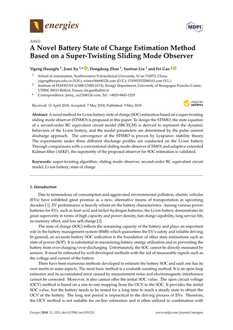 Pdf A Novel Battery State Of Charge Estimation Method Based On A Super Twisting Sliding Mode