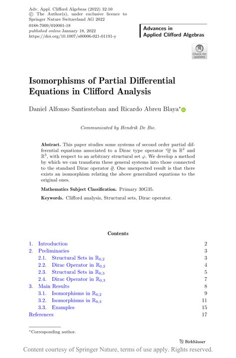 Isomorphisms Of Partial Differential Equations In Clifford Analysis Request Pdf