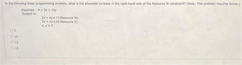 Solved In The Following Linear Programming Problem What Is Chegg