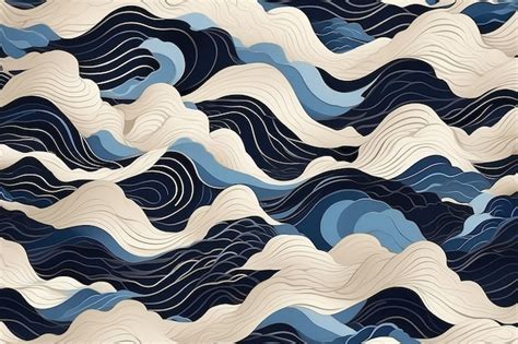 Premium Photo Japanese Abstract Blue And White Wave Seamless Pattern