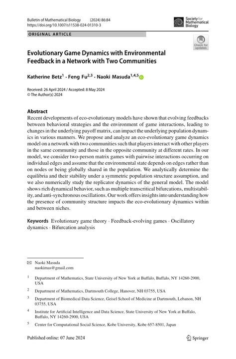 pdf evolutionary game dynamics with environmental feedback in a